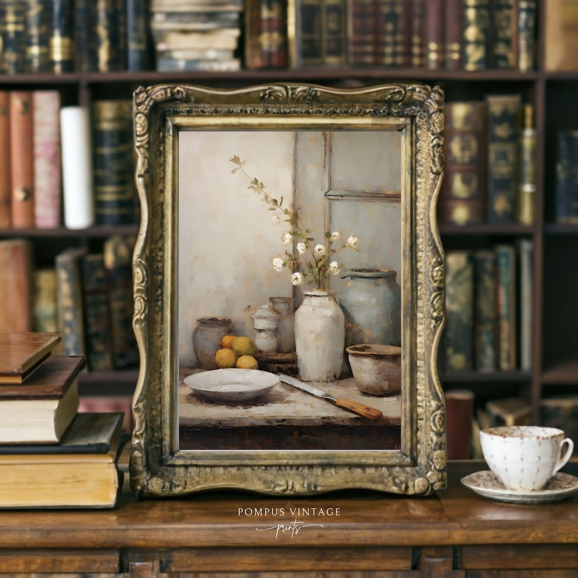 Vintage Oil Painting Kitchen Wall Art Print - Farmhouse Kitchen Still ...