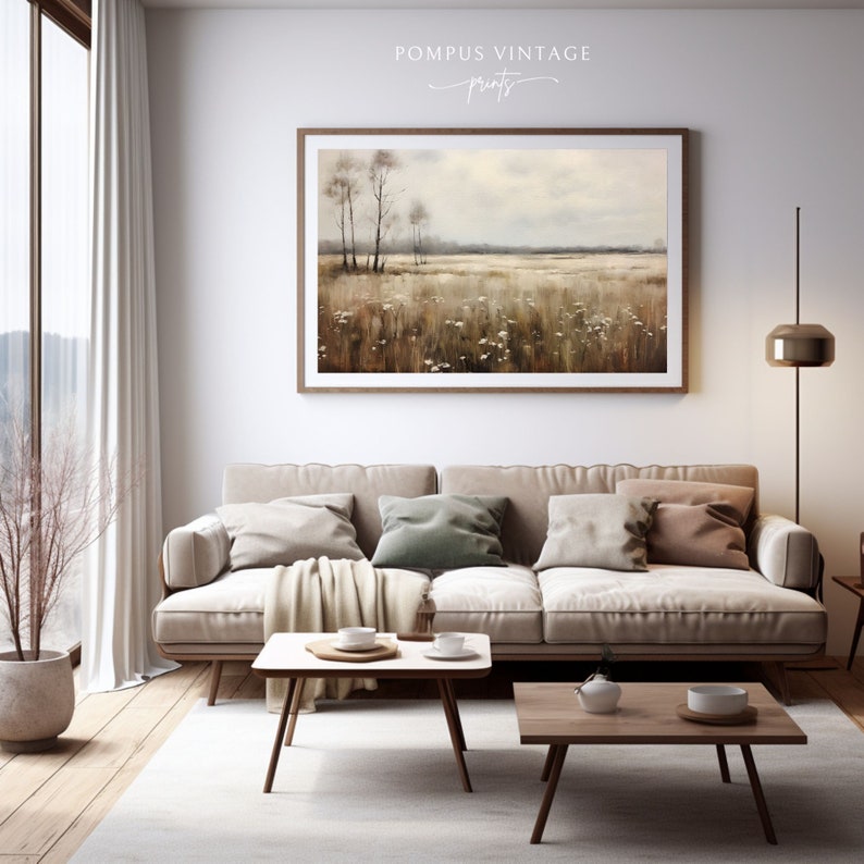 Vintage Neutral Wildflower Field Art Print - Master Bedroom Wall Decor ...