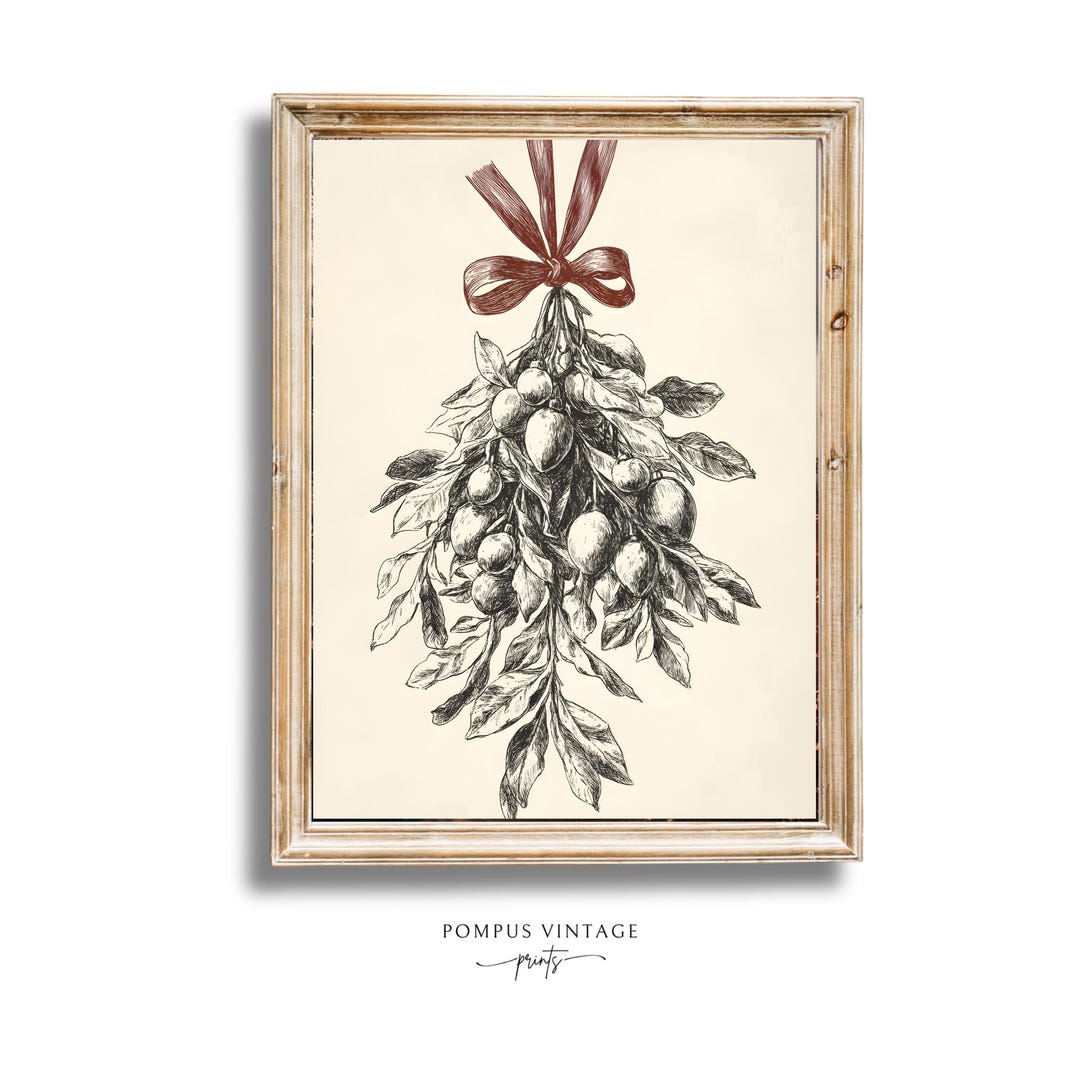 Vintage Mistletoe Yuletide Printable Sketch Illustration Wall Art - Etsy