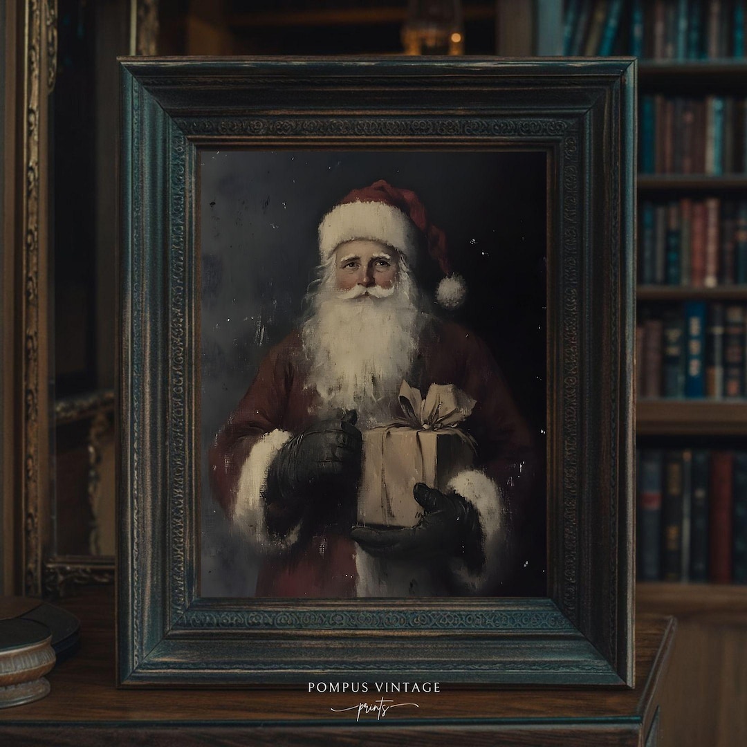 Vintage Moody Santa Claus Portrait - Antique Oil Painting Christmas ...