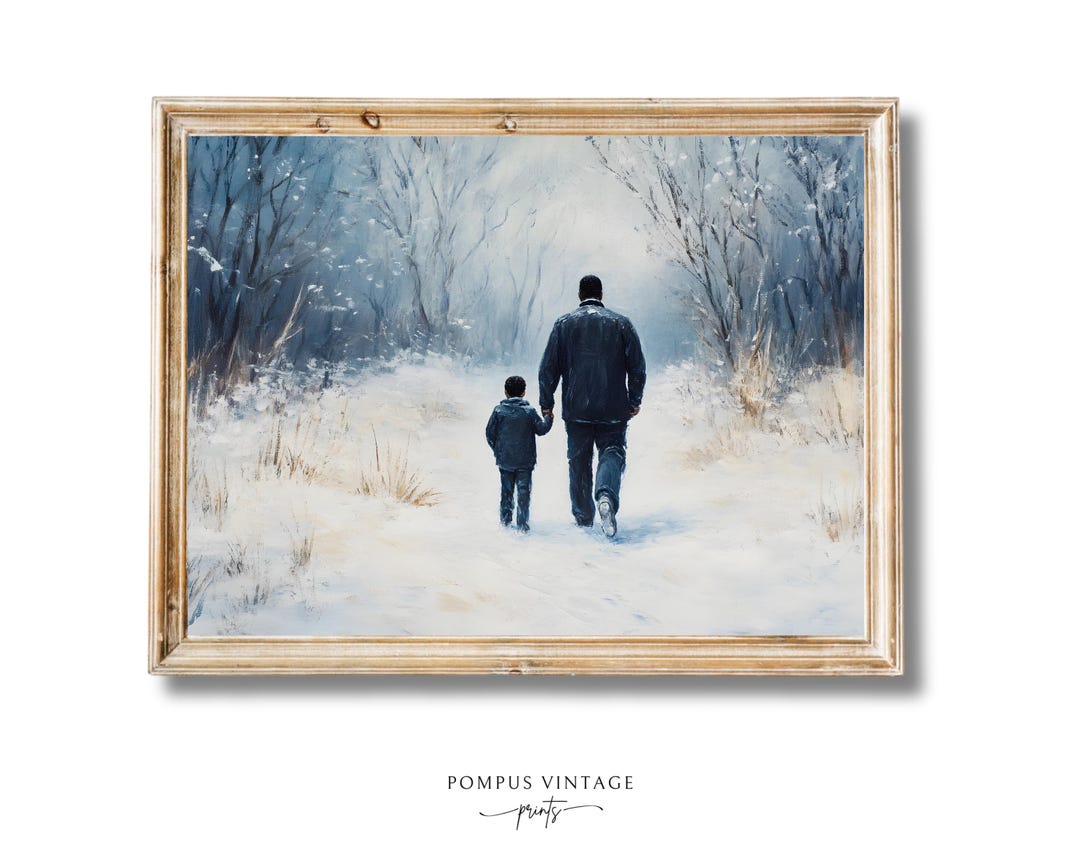 Father and Son Art Print Vintage Christmas Tree Hunting Vintage ...