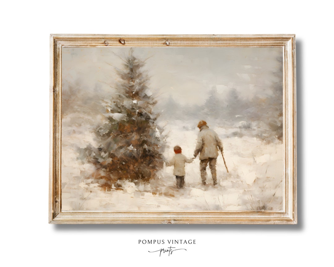 Father and Son Art Print Vintage Christmas Tree Hunting Vintage ...