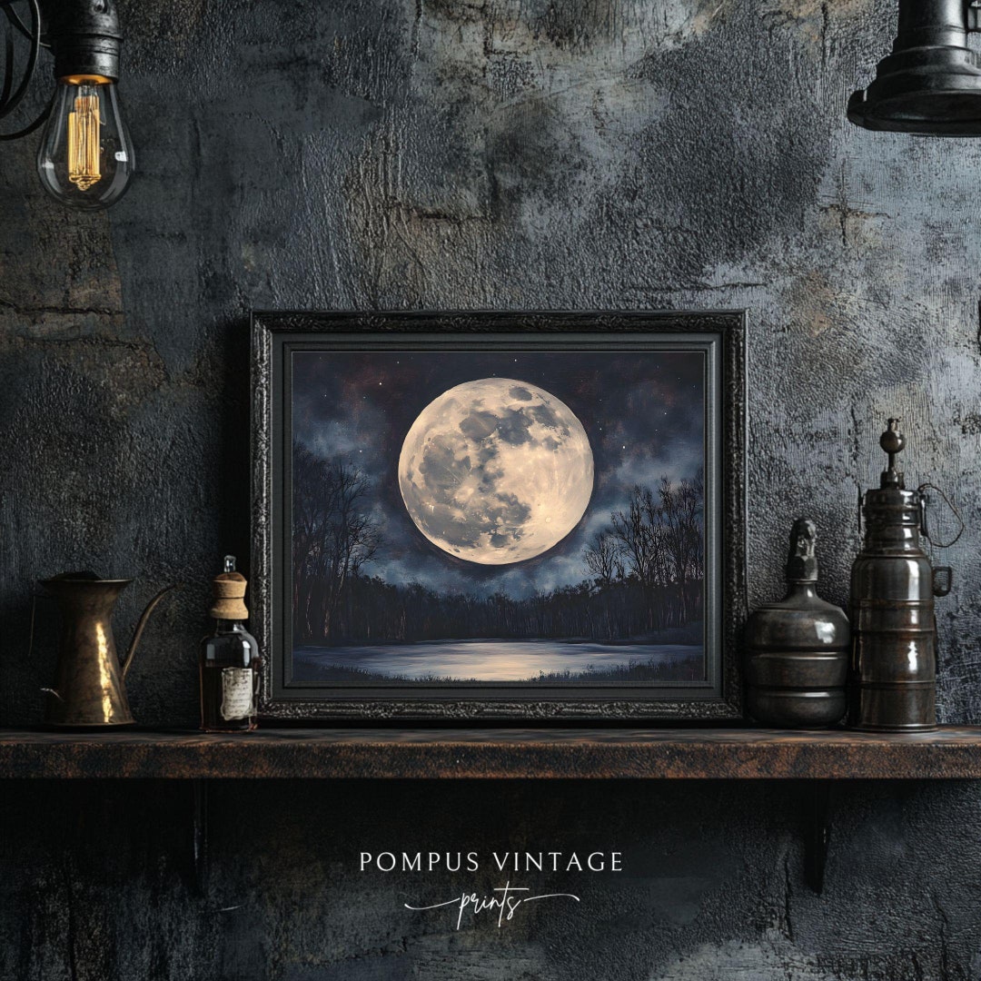Gothic Full Moon Art Print - Dark Moonlit Forest Night, Cottagecore ...