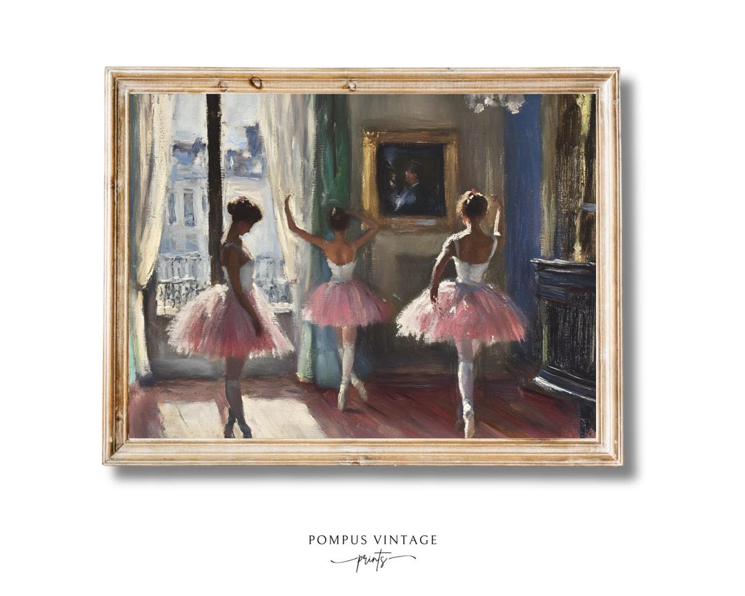 Vintage Ballet Studio Oil Painting Print - Rehearsal Revelries, Pink ...