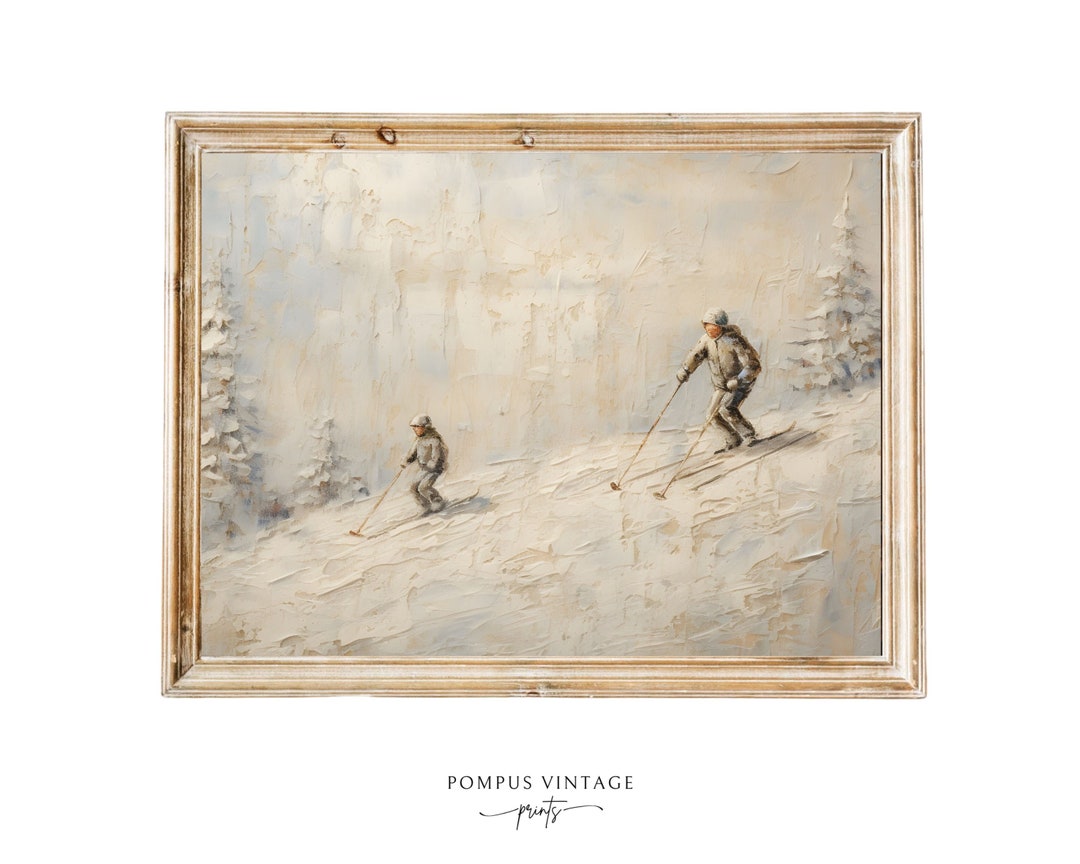 Vintage Ski Art - Vintage Ski Slope Oil Painting Print - Skiing Poster ...