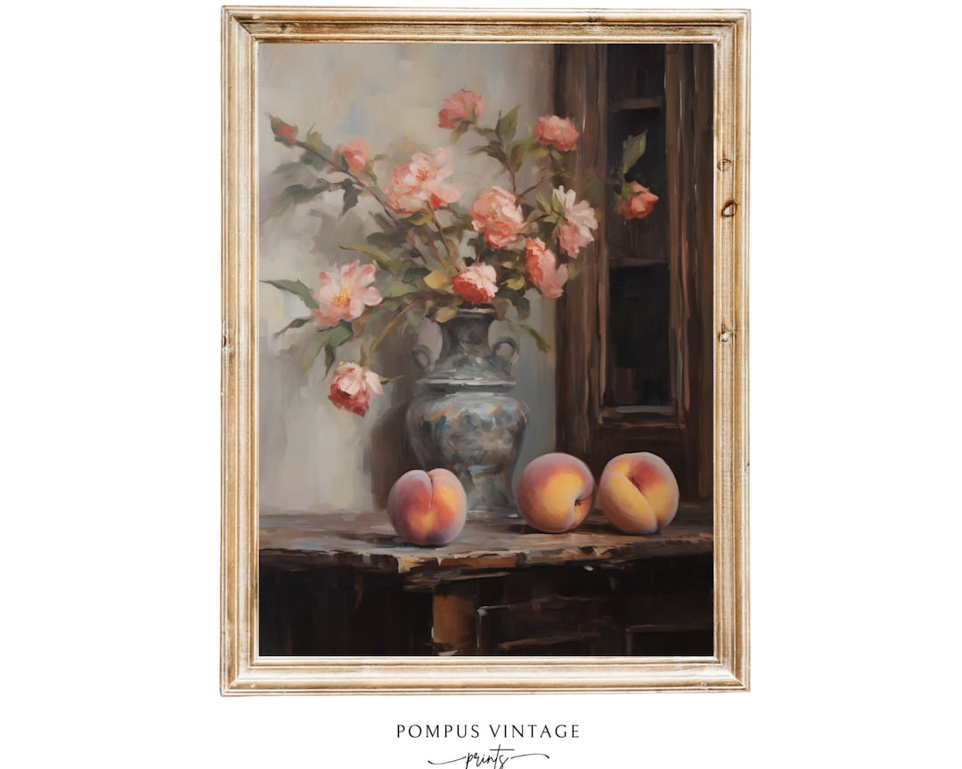Peaches Art Print Vintage Peach Digital Print Peaches Oil Painting ...