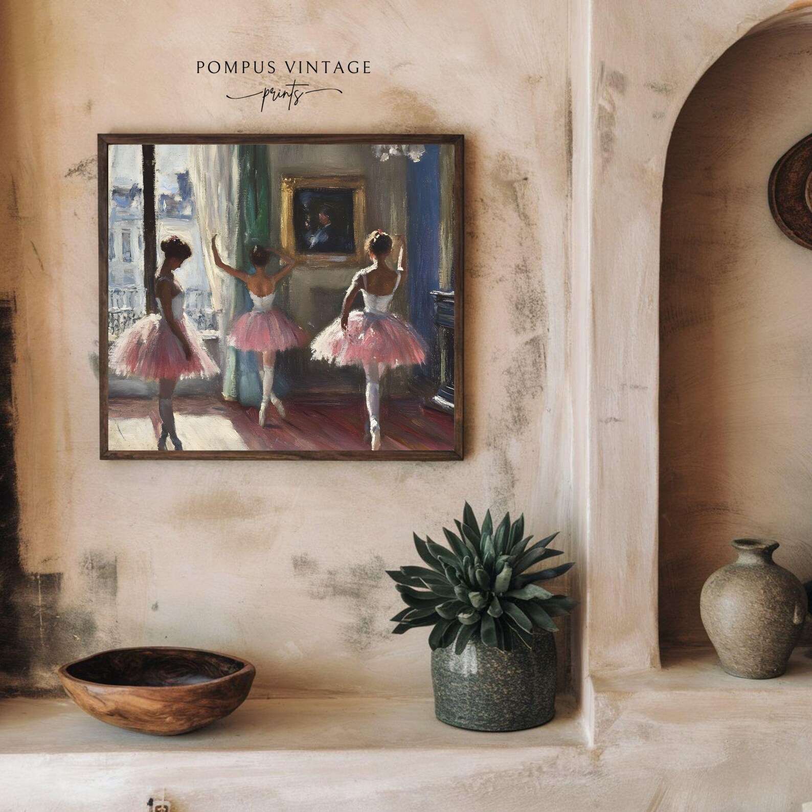 Vintage Ballet Studio Oil Painting Print - Rehearsal Revelries, Pink ...