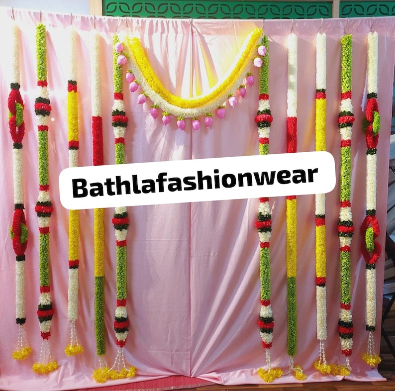 Pink Fabric Garlands Backdrop Set for Housewarming Decor /ganpati ...