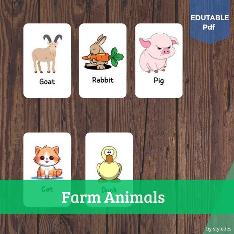 Farm Animals Farm Animals Flashcards for Kids Farming Anime Montessori ...