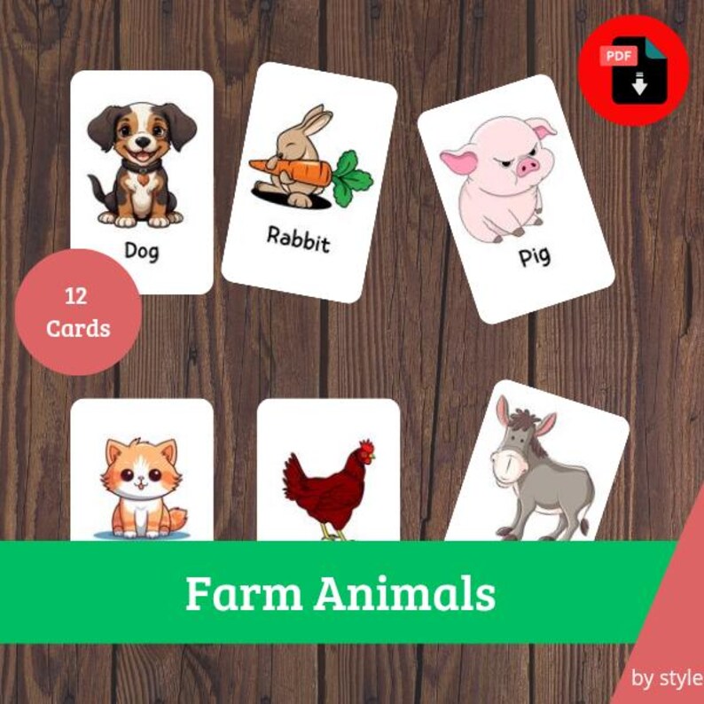 Farm Animals Farm Animals Flashcards for Kids Farming Anime Montessori ...
