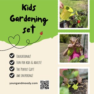 Kids Gardening Set W/ 2 Garden Tools, Watering Can, 3 Different Seeds ...