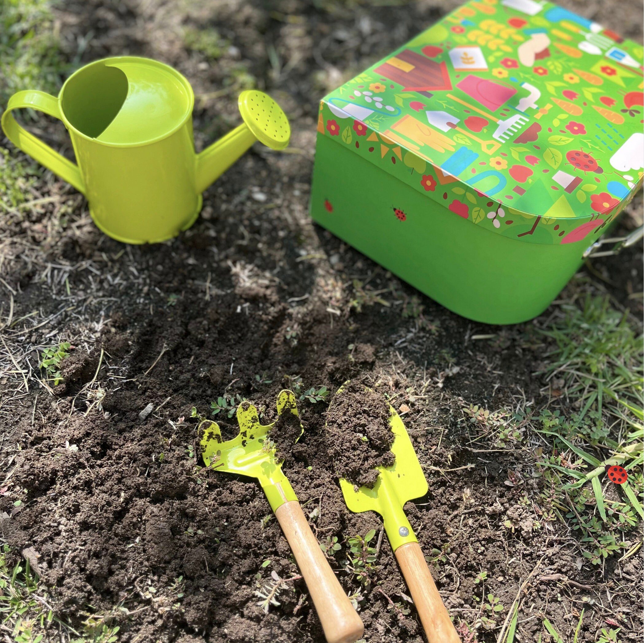 Kids Gardening Set W/ 2 Garden Tools, Watering Can, 3 Different Seeds ...