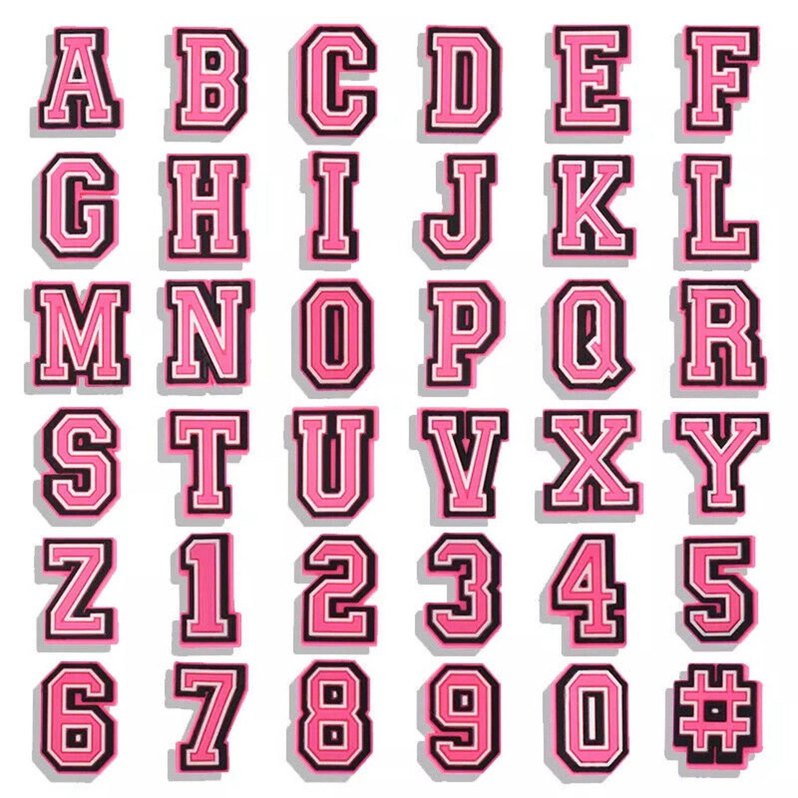 Pink Alphabet Numbers Letters Words Initials Charms Jibbitz for Crocs ...