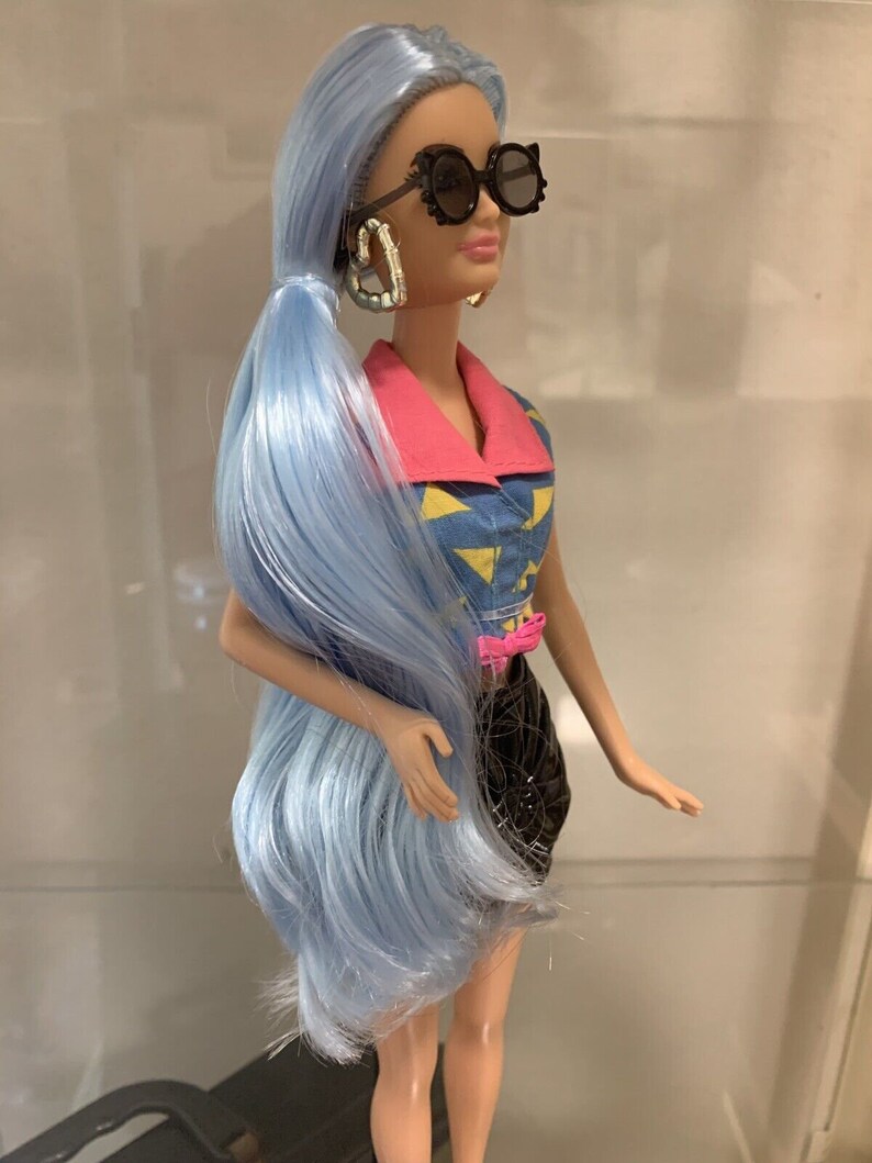 Mattel Barbie Extra Fashion Wheel Doll Skipper Face/ Blue Hair restyled ...