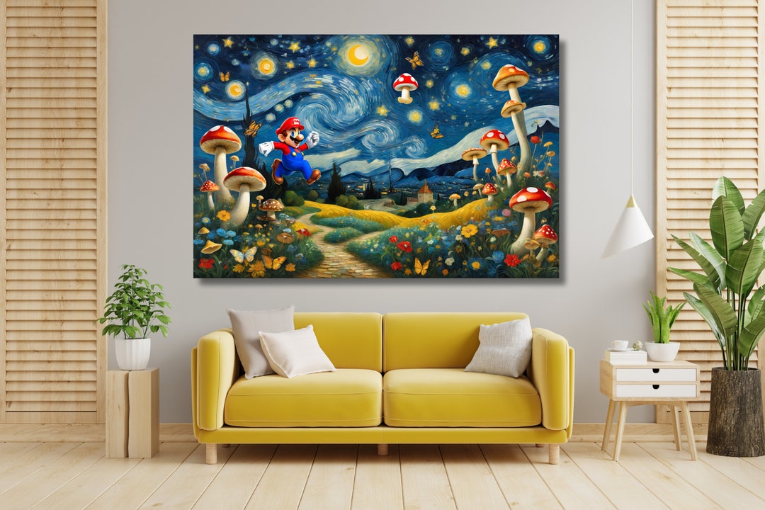 Super Mario Starry Night View Canvas Poster, Vintage Video Game, Super ...