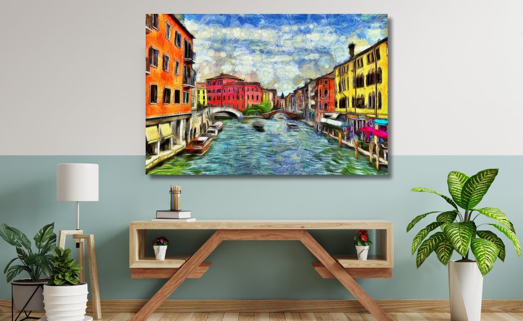 Venice Poster, Venetian Canals, Van Gogh Style Painting, Colorful Oil ...