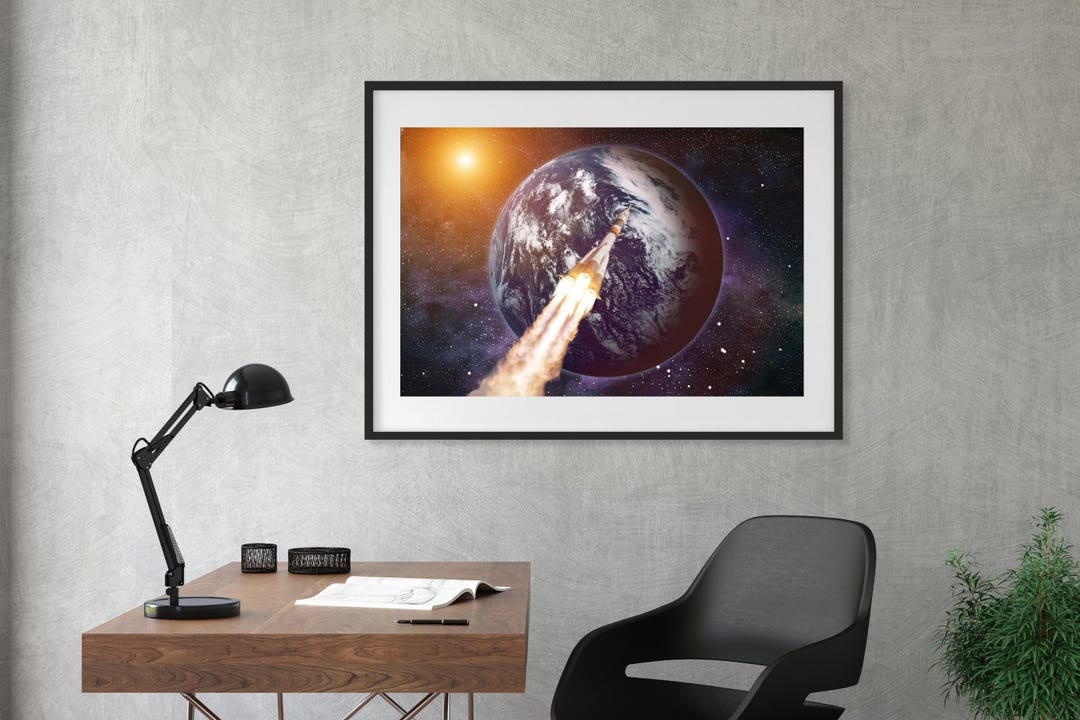Spacecraft Poster, Earth Day Wall Art, Rocket Taking off From Earth ...