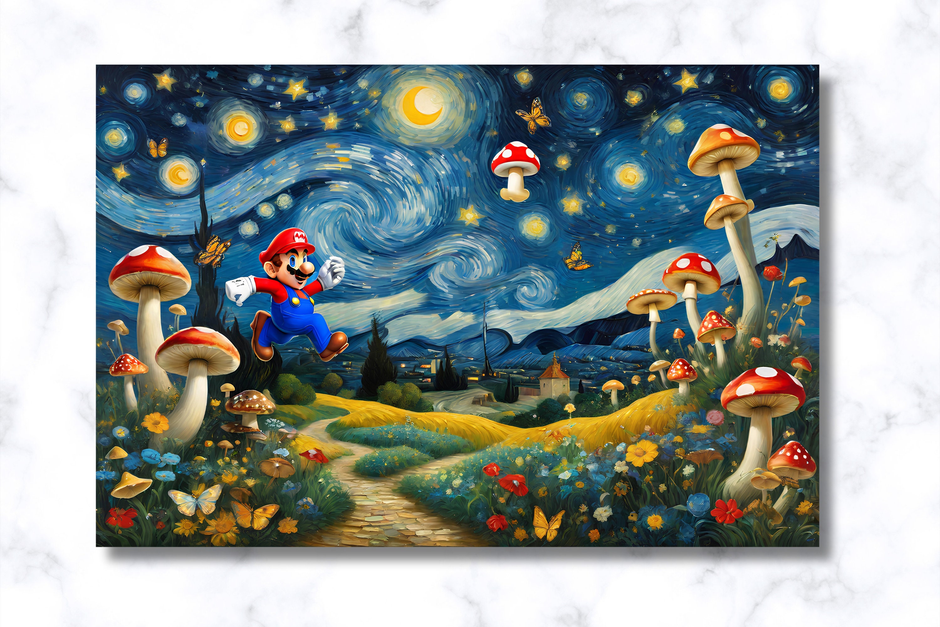Super Mario Starry Night View Canvas Poster, Vintage Video Game, Super ...