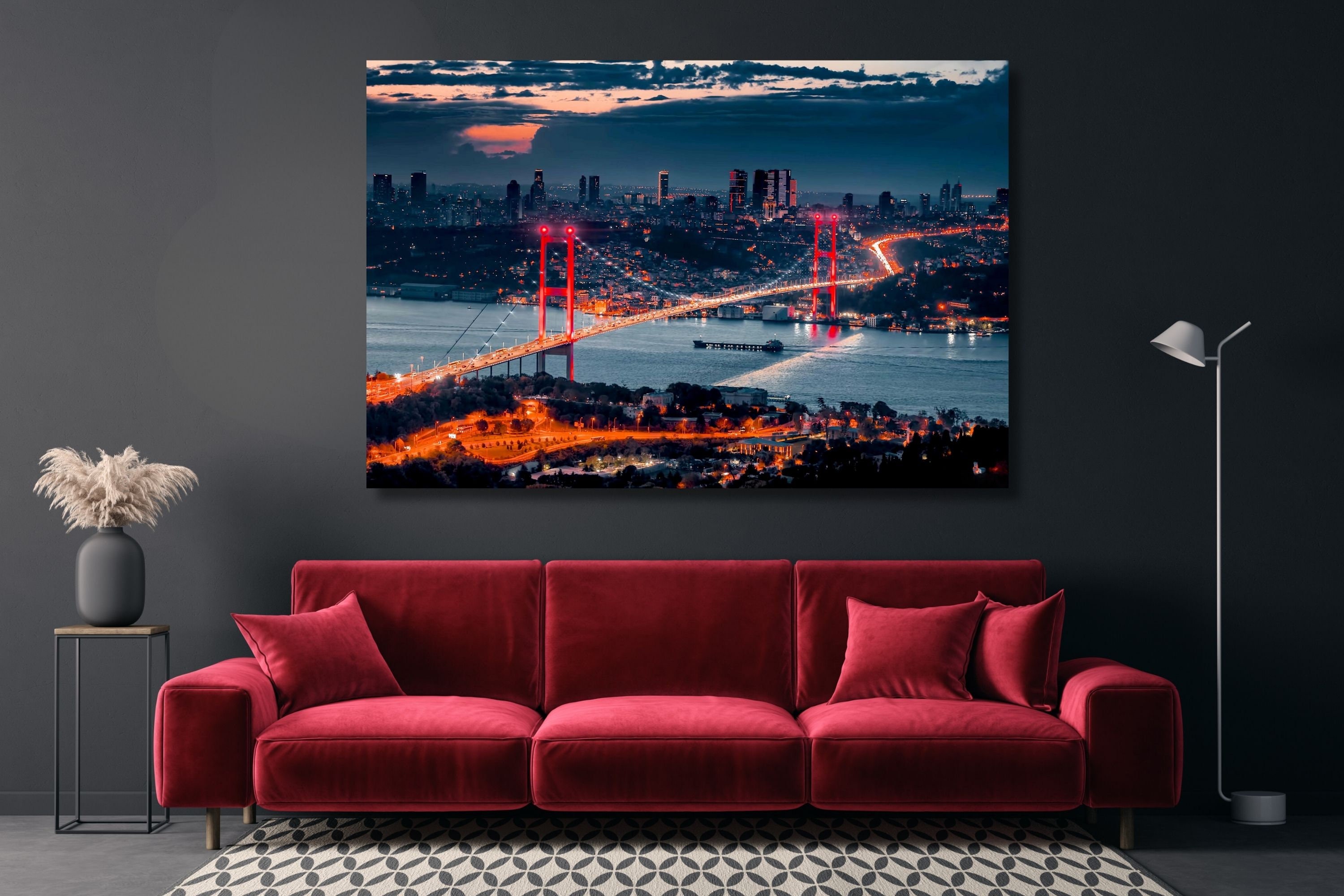 Istanbul Poster, City View, Landscape Canvas, Turkey Turkiye, Night ...