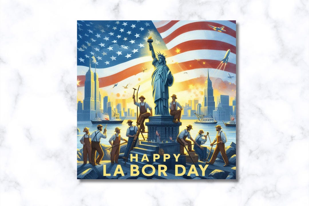 Labor Day Illustration Print: Statue of Liberty, American Workers - Etsy