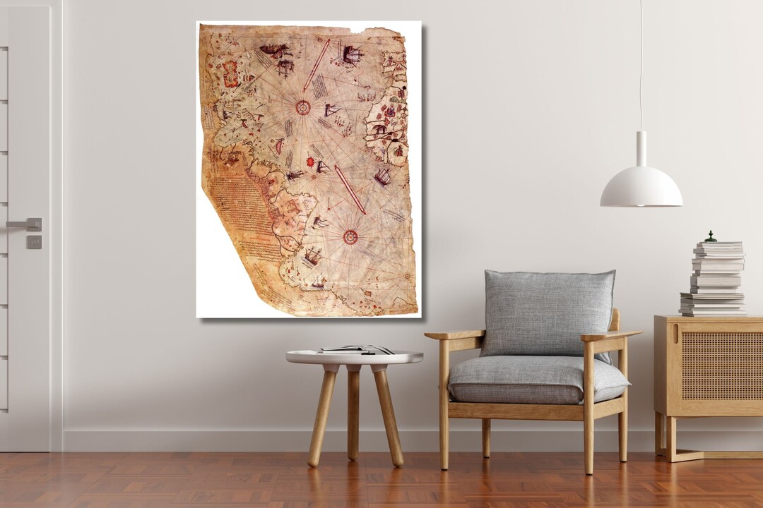 Piri Reis Map Canvas Print, XVI. Century World Map, Vintage & Large ...
