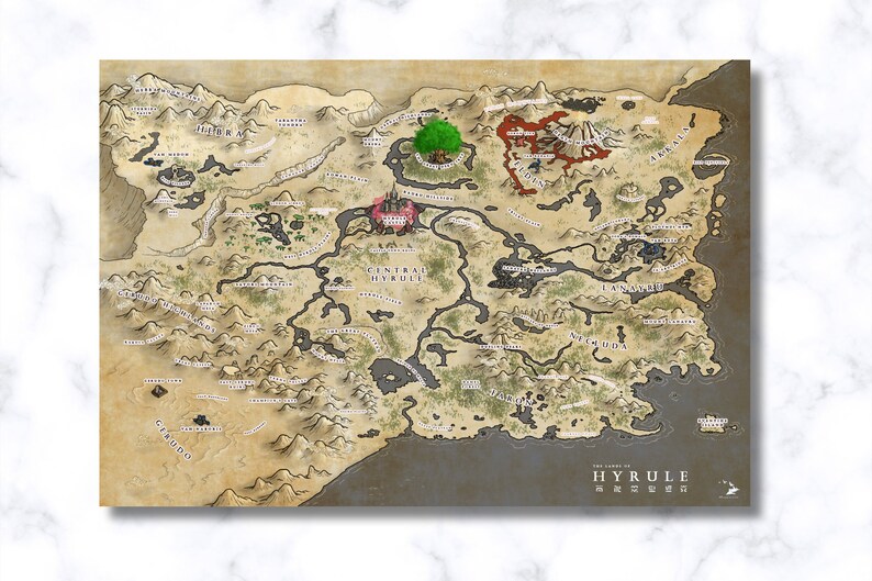 Map of Hyrule From Legend of Zelda Poster Art Print, Game Room Decor ...