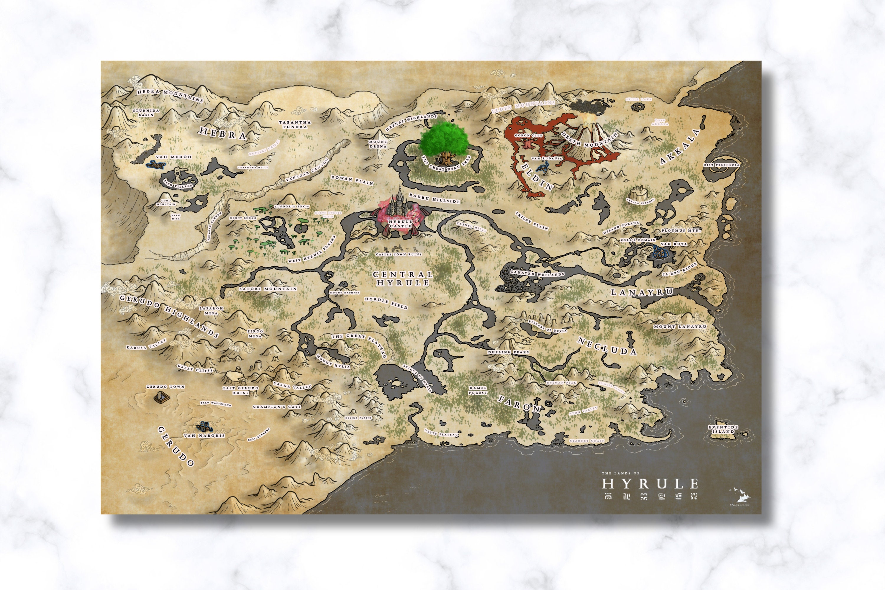 Map of Hyrule From Legend of Zelda Poster Art Print, Game Room Decor ...