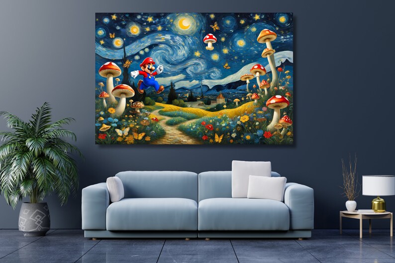 Super Mario Starry Night View Canvas Poster, Vintage Video Game, Super ...