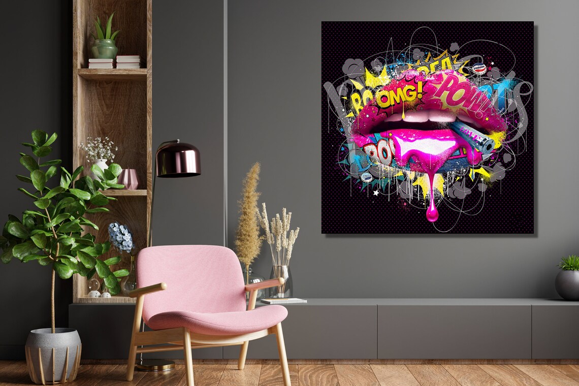 Lips Graffiti, Street Art Canvas, Banksy Wall Art, Lips Wall Decor ...