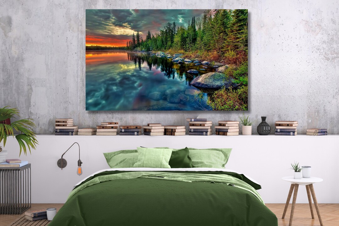 Sunset Lake Canvas Art: Forest Landscape Wall Decor - Etsy