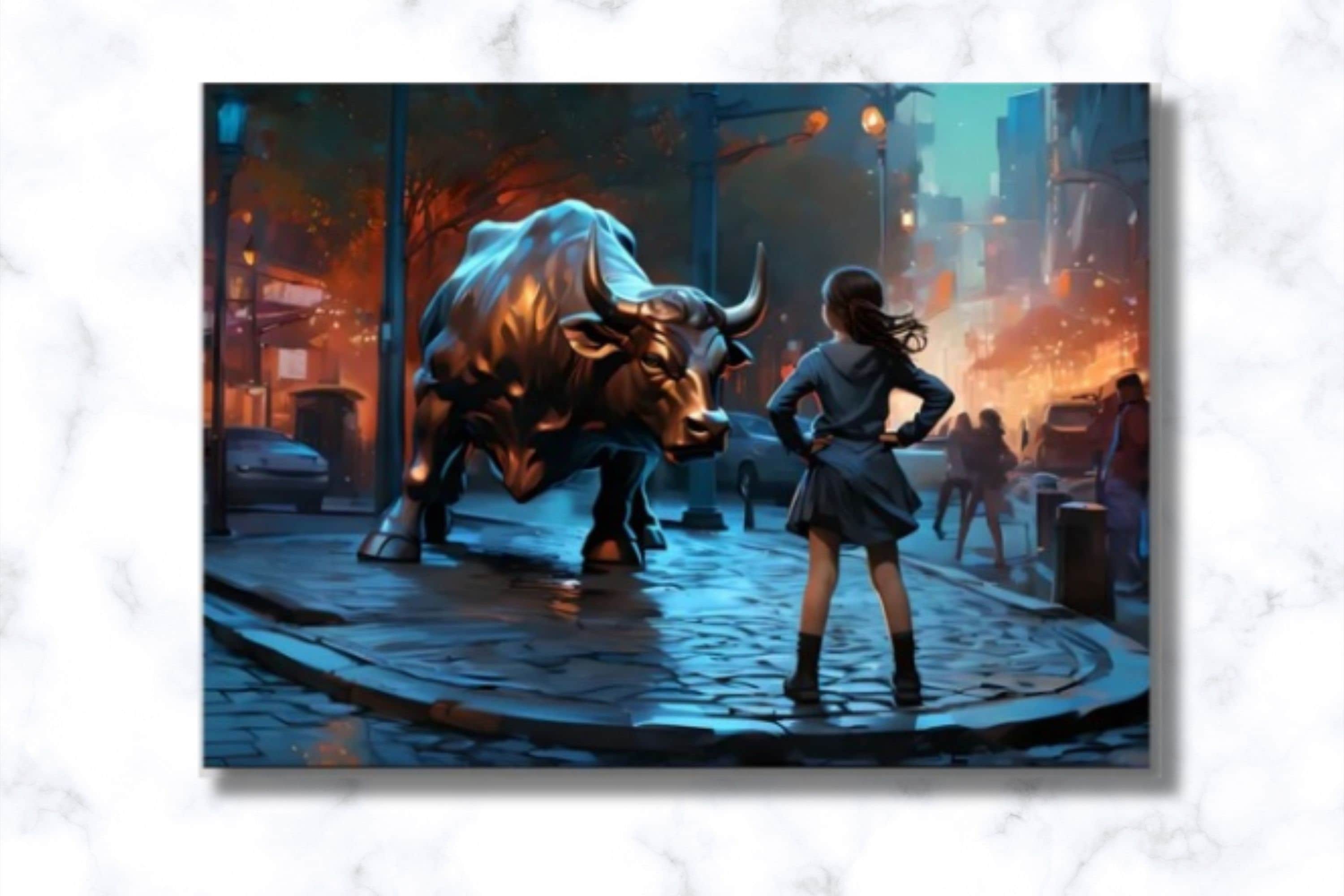 Fearless Girl and Bull Bronze Statue Canvas Poster, Fearless Girl and ...