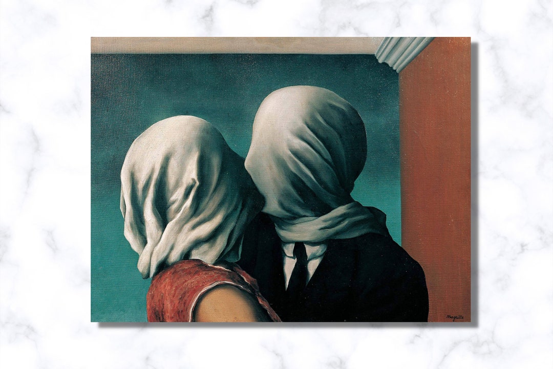 Magritte Lovers, Kiss Painting, Reproduction Canvas Art, Rene Magritte ...