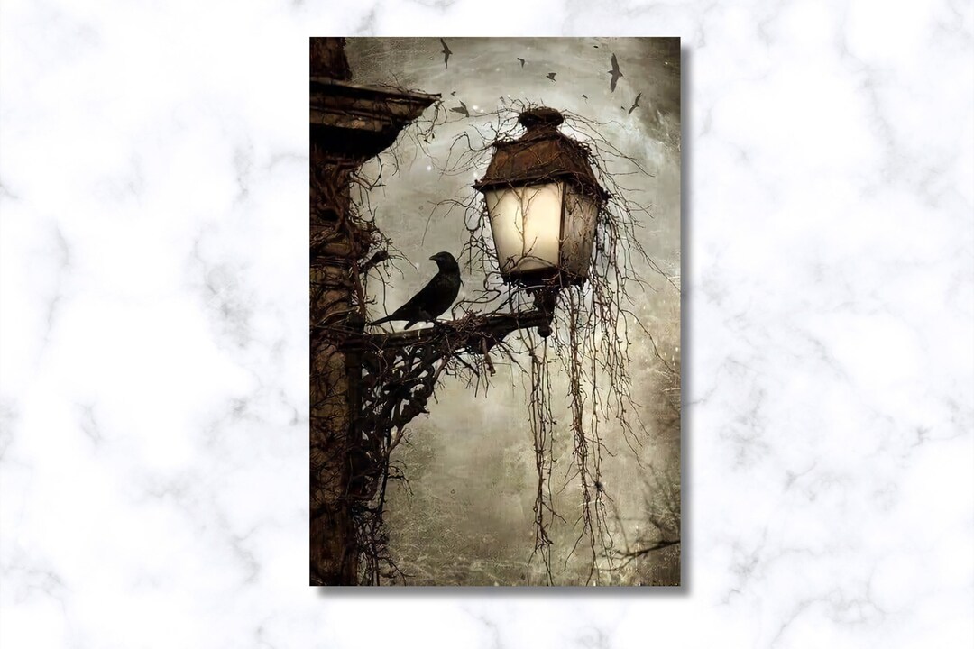 Bird on a Lantern, Arthur Rackham, Dark Night Crow Canvas Poster, Cozy ...