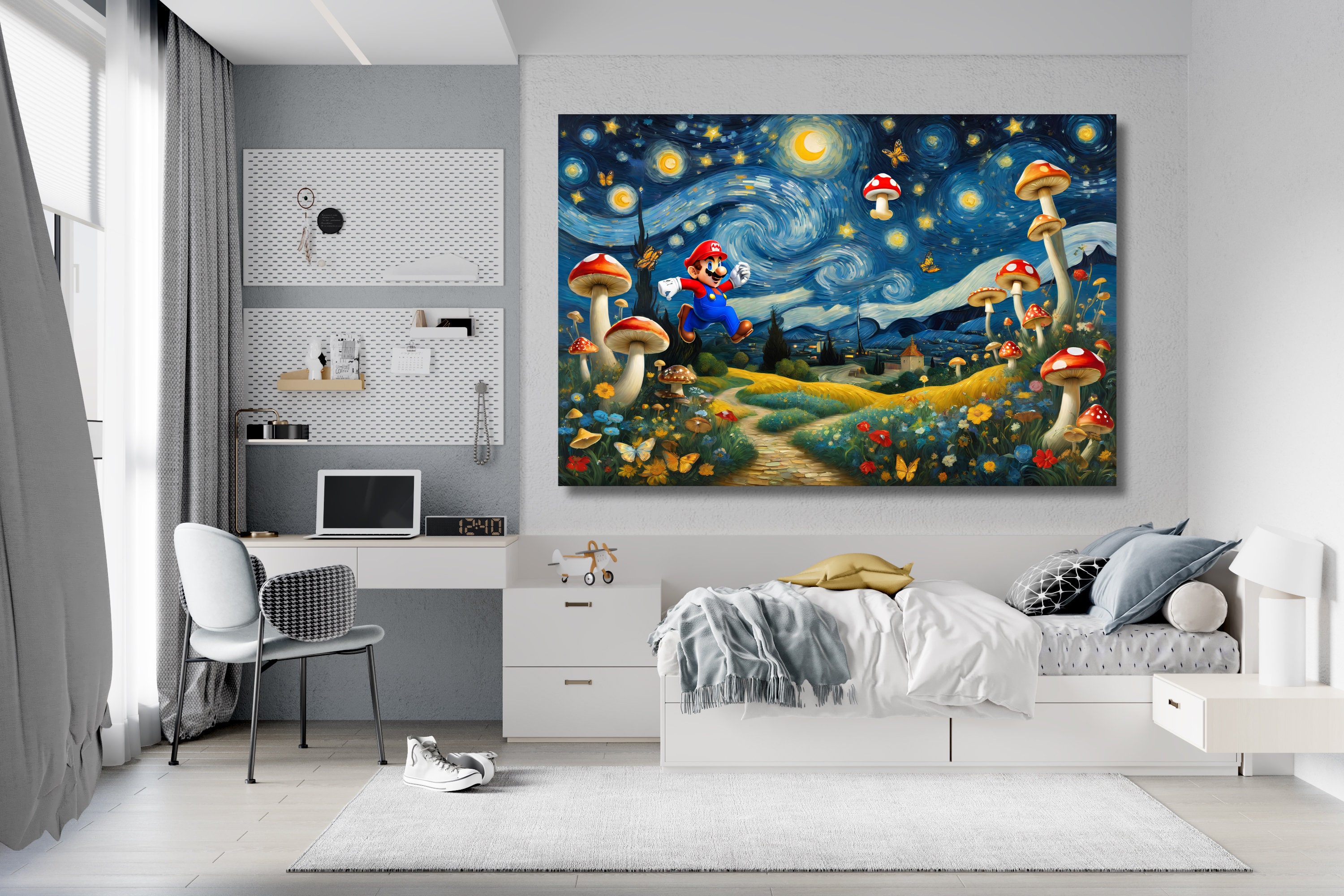 Super Mario Starry Night View Canvas Poster, Vintage Video Game, Super ...