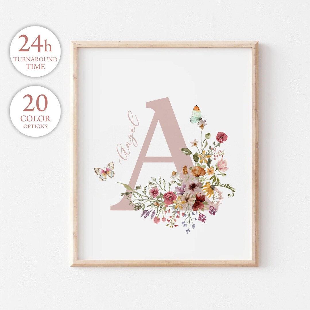Custom Floral Initial Print, Custom Wildflower Prints, Custom Floral ...