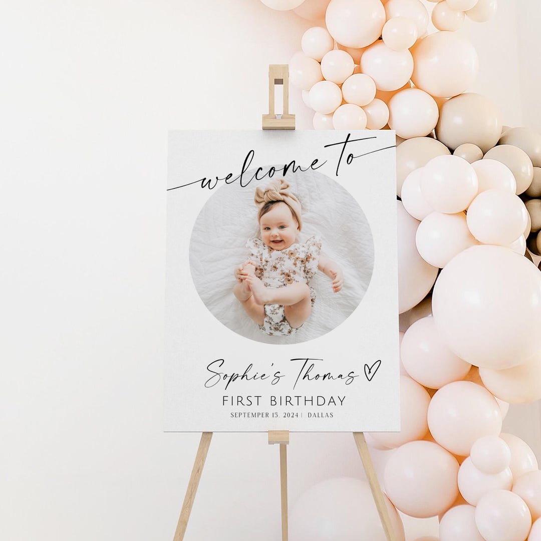 Welcome Birthday Sign With Picture, Modern Birthday Welcome Sign ...