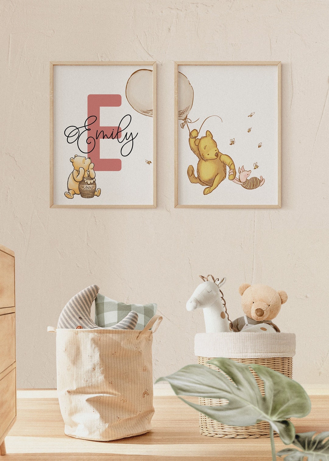Set of 2 Classic Winnie the Pooh Personalised Print, Nursery Child Kids ...
