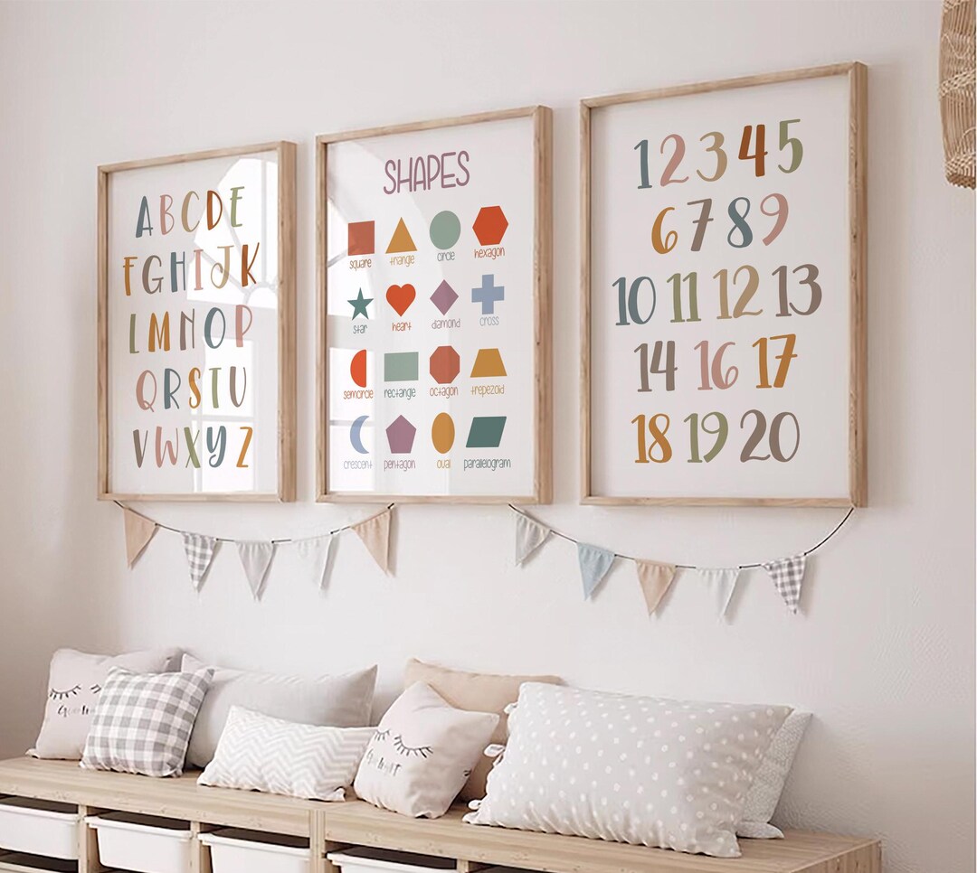 Alphabet Chart, Numbers Chart, ABC Poster, Set of 3 Educational Nursery ...