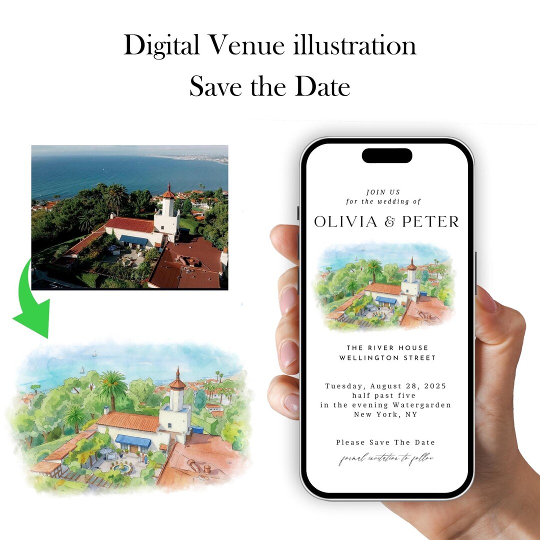 Digital Wedding Invitation, Custom Watercolor Venue Save the Date ...