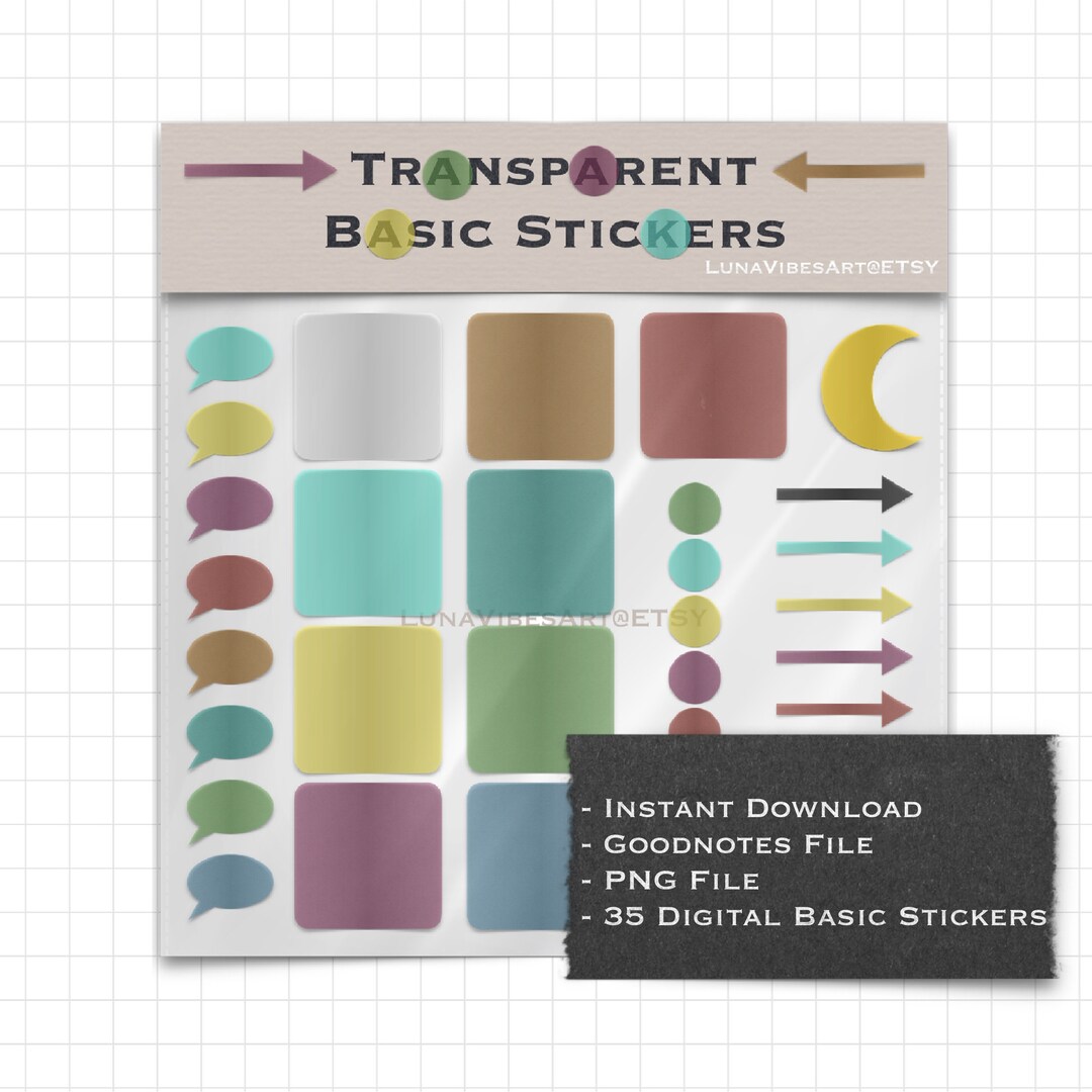 Realistic Digital Transparent Basic Stickers, Bullet Journal Stickers ...