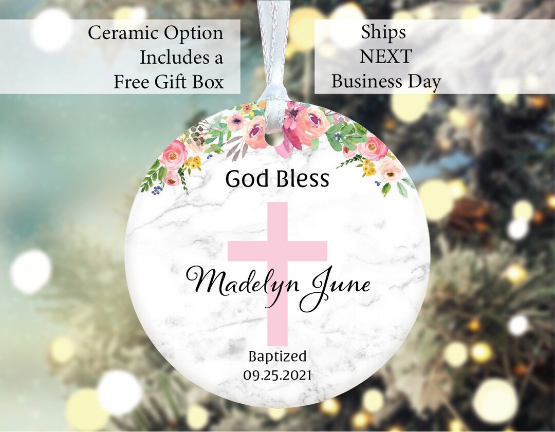Personalized Pink Baptism Ceramic Ornament With Name and Date, Pink ...