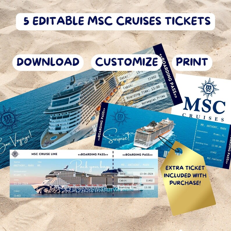 Customizable / Editable MSC Cruise Tickets - Edit in Canva - Etsy