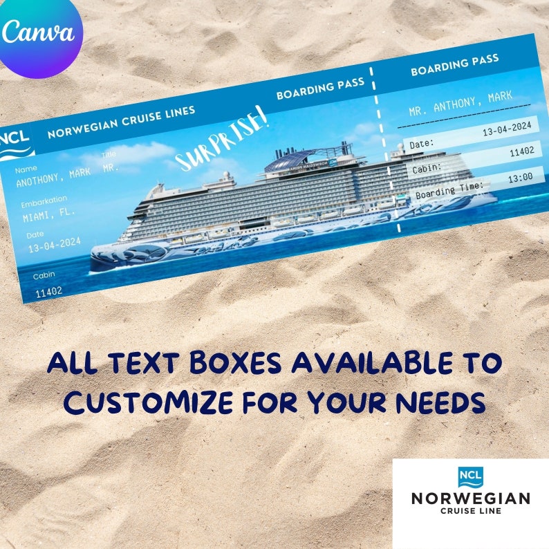 Customizable/ Editable Norwegian Cruise Line Printable Cruise Tickets ...