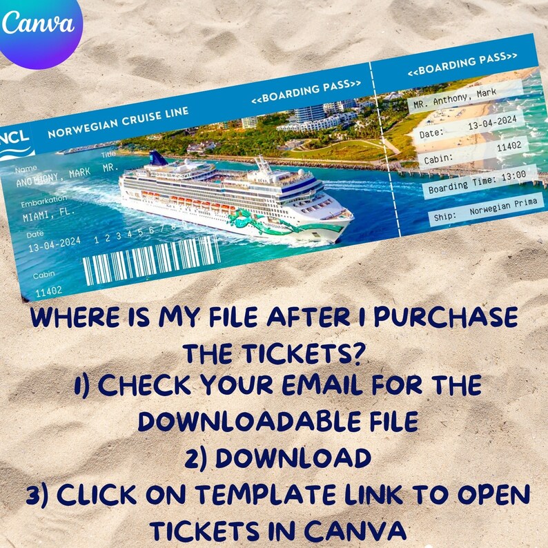 Customizable/ Editable Norwegian Cruise Line Printable Cruise Tickets ...