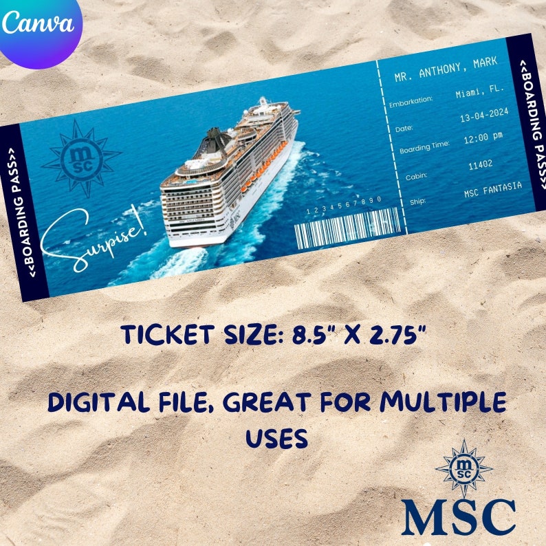 Customizable / Editable MSC Cruise Tickets - Edit in Canva - Etsy