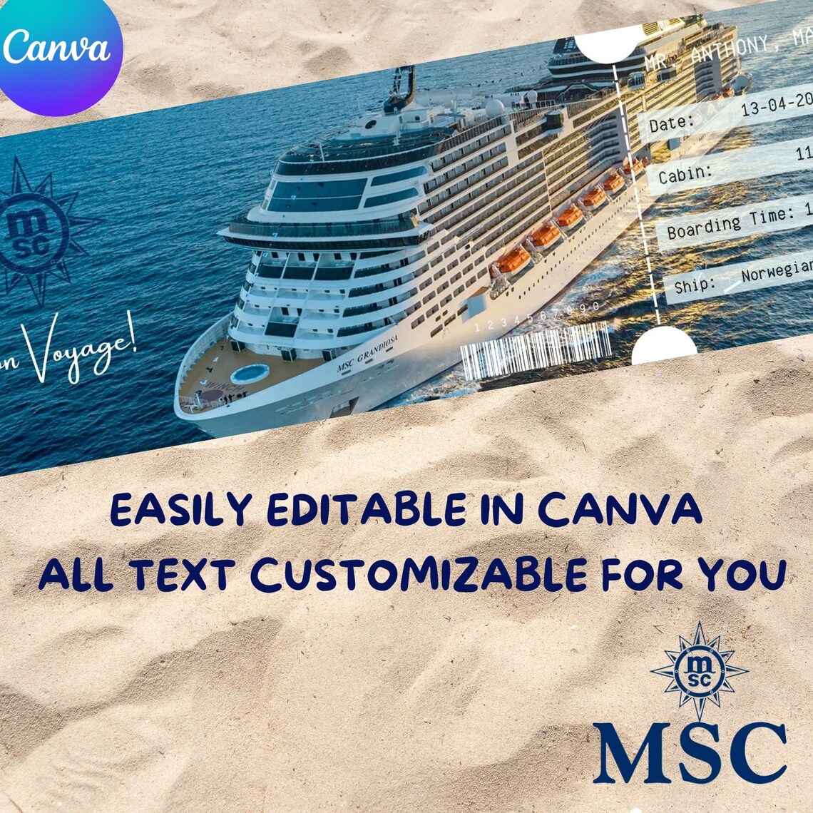 Customizable / Editable MSC Cruise Tickets - Edit in Canva - Etsy