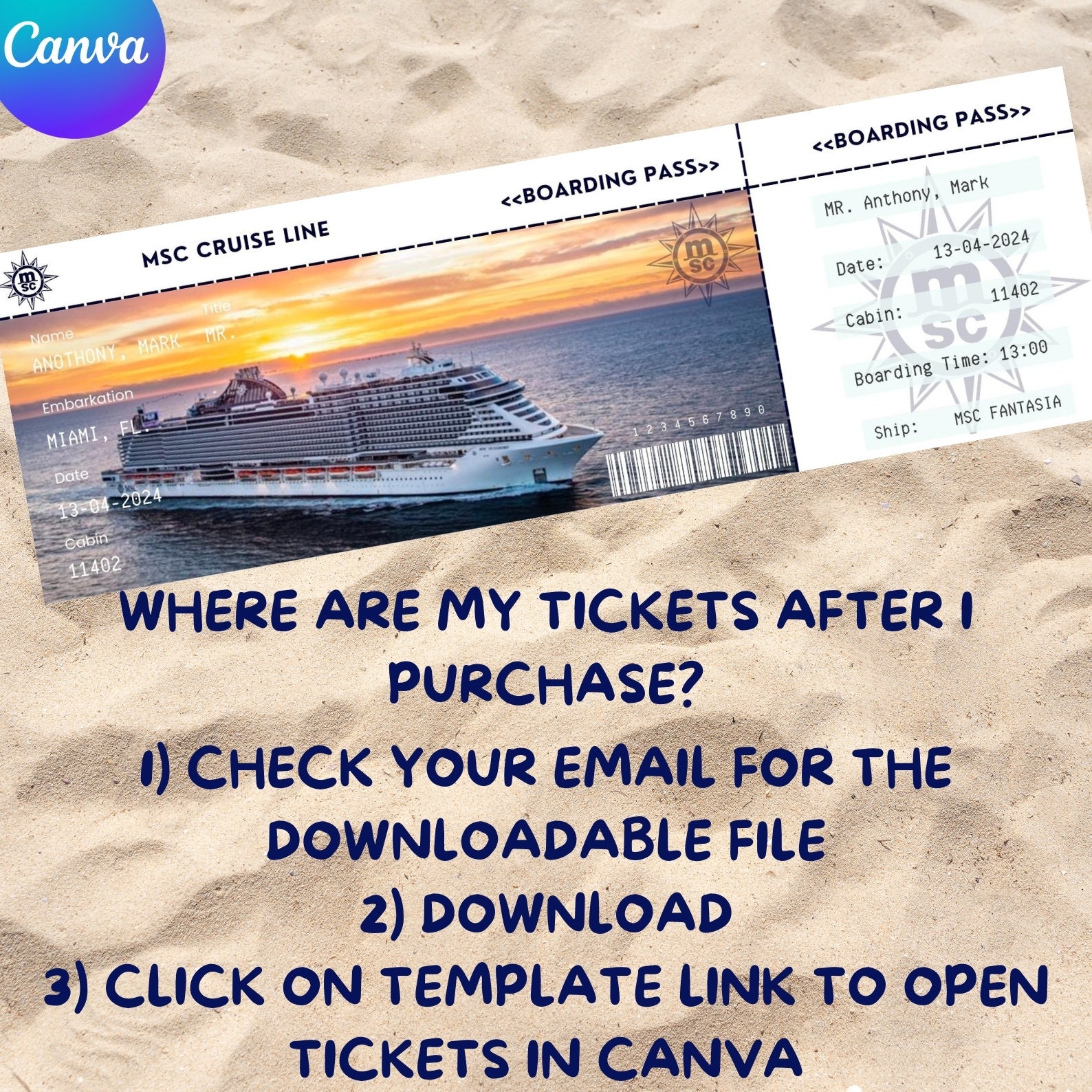 Customizable / Editable MSC Cruise Tickets - Edit in Canva - Etsy