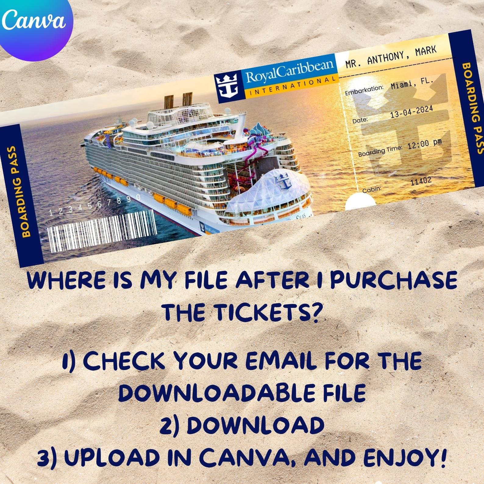Customizable/ Editable Royal Caribbean Line Printable Cruise Tickets ...