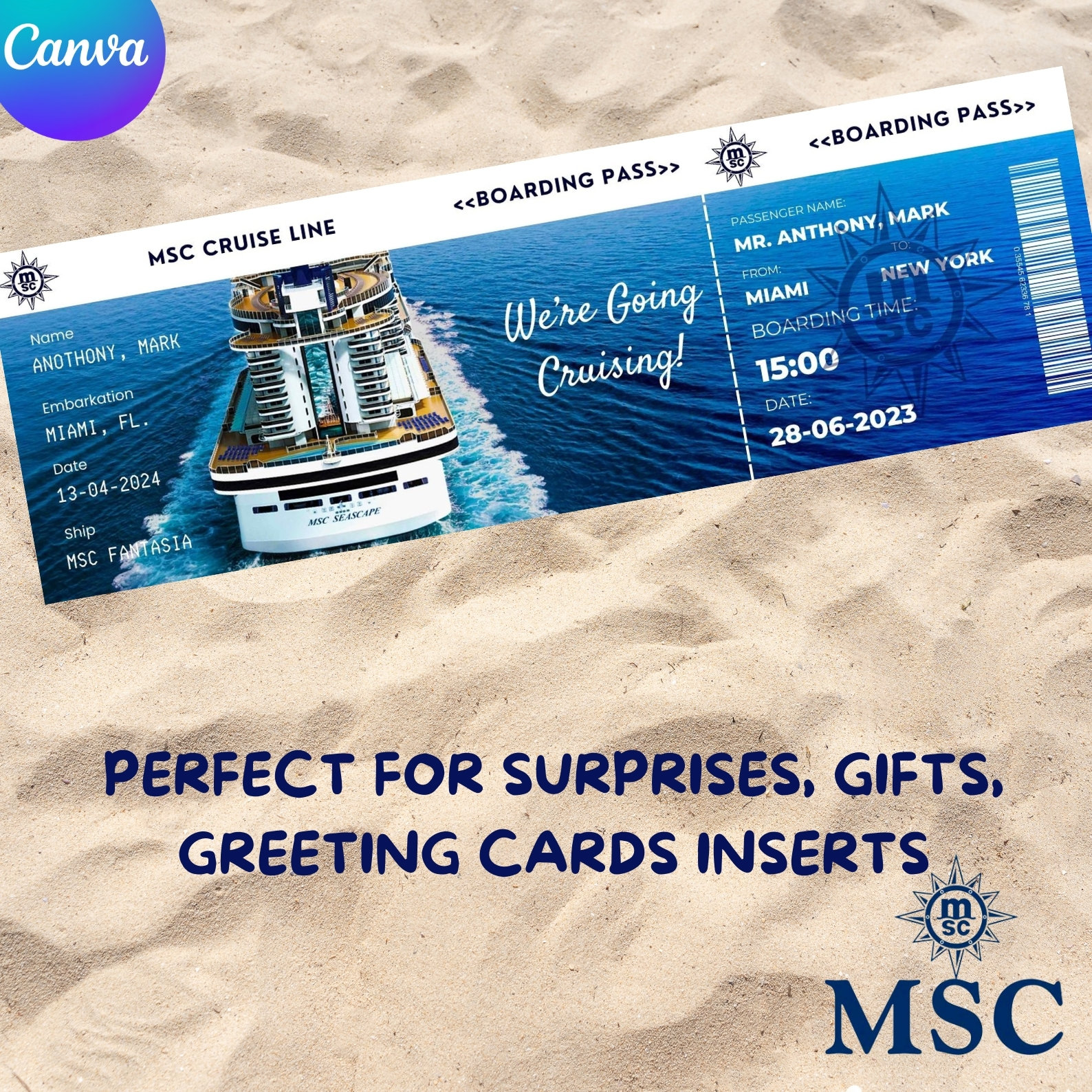 Customizable / Editable MSC Cruise Tickets - Edit in Canva - Etsy