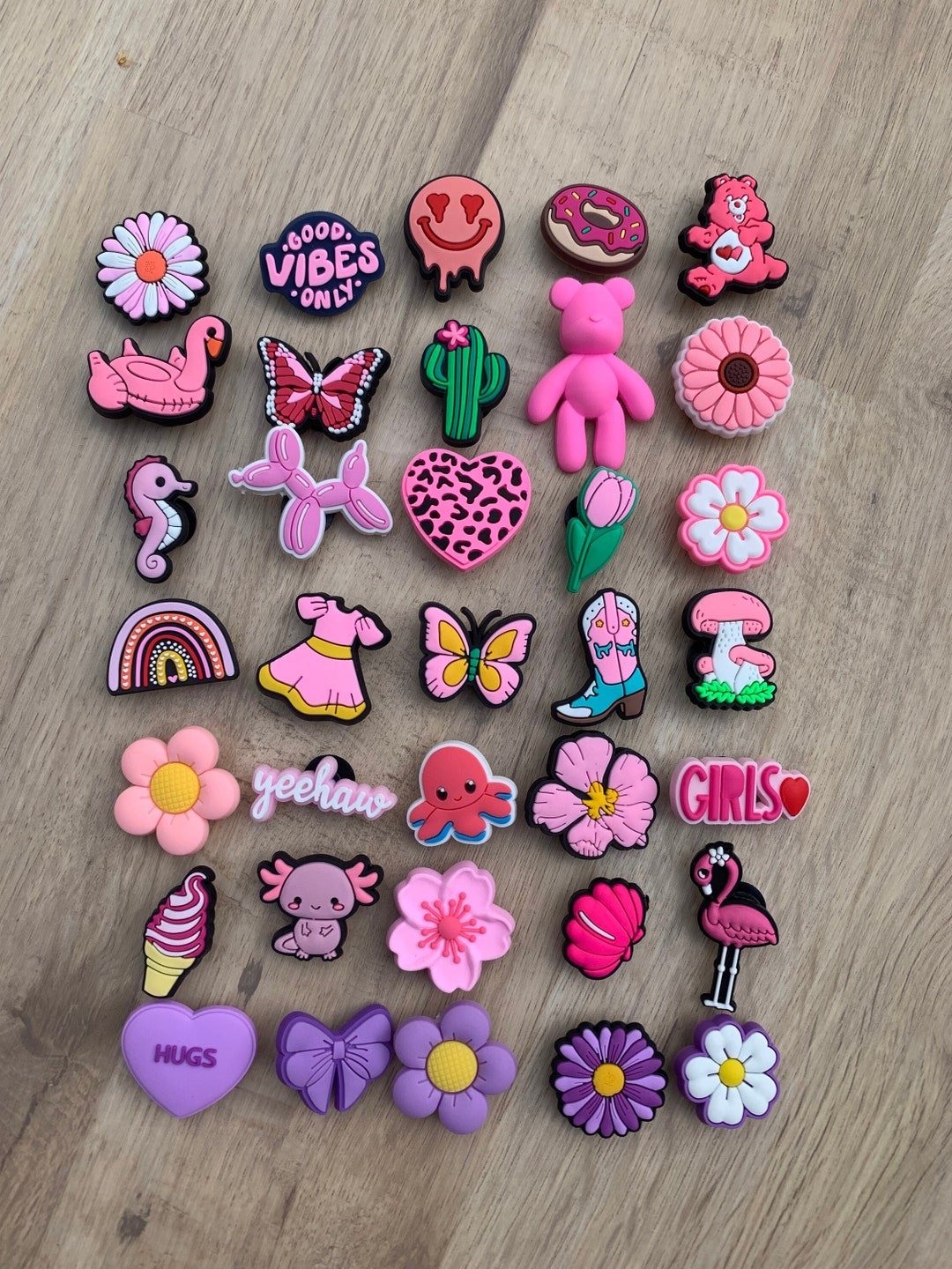 Pink Clog Charms 35 Cute Shoe Charm Pin Badge Butterfly Food Girly ...